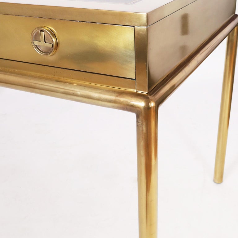 Mastercraft Midcentury Leather Top Brass Desk For Sale at 1stDibs