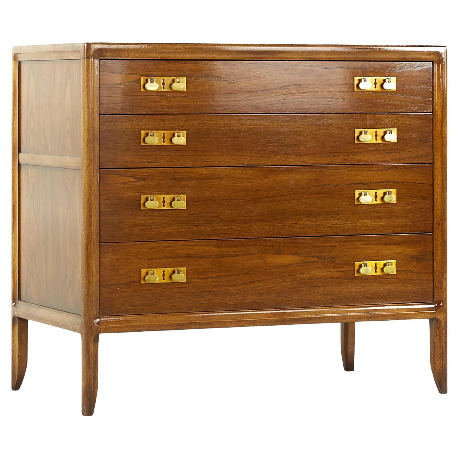 Jens Risom 3 Drawer Chest of Drawers, Walnut and Brass at 1stDibs