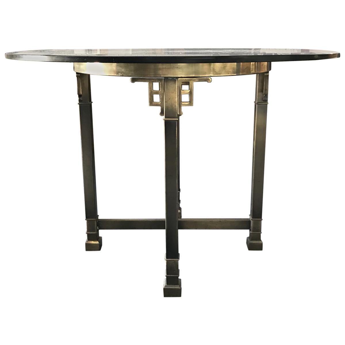 Mastercraft Vintage Brass and Glass Round Greek Key Table For Sale at ...