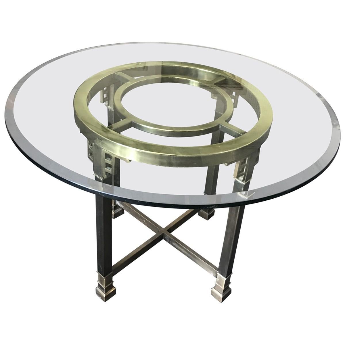 Mastercraft Vintage Brass and Glass Round Greek Key Table For Sale at ...