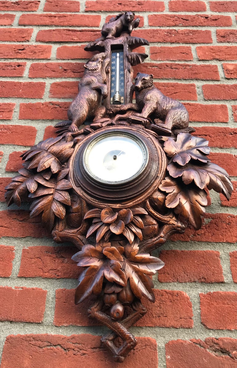 Masterly Carved Black Forest Wall Barometer with Tree Climbing Bear ...