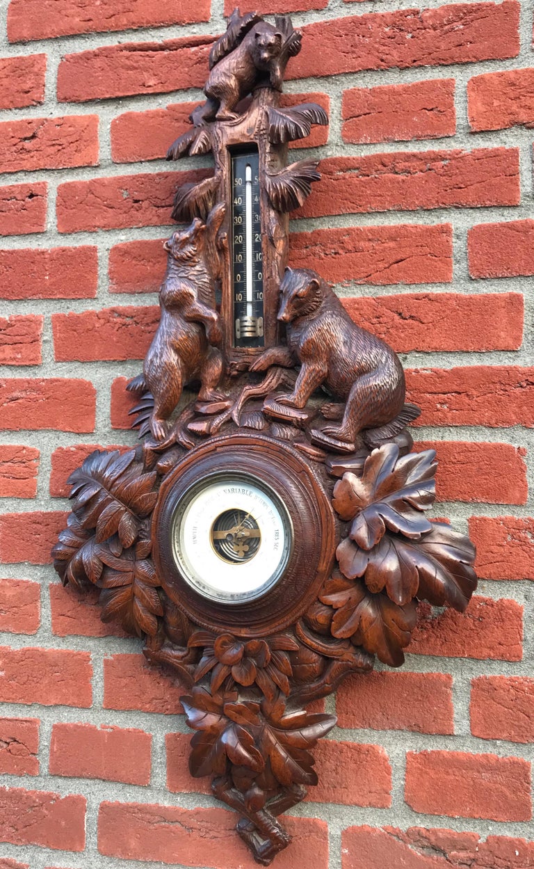 Masterly Carved Black Forest Wall Barometer with Tree Climbing Bear ...