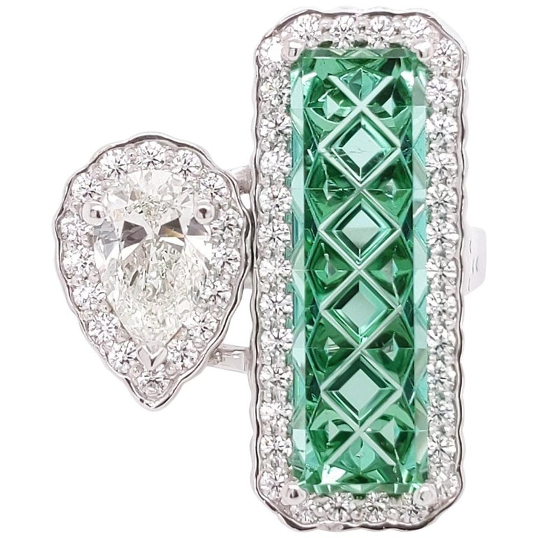 Masterpiece Mint Maine Tourmaline with Diamond in Platinum For Sale at ...
