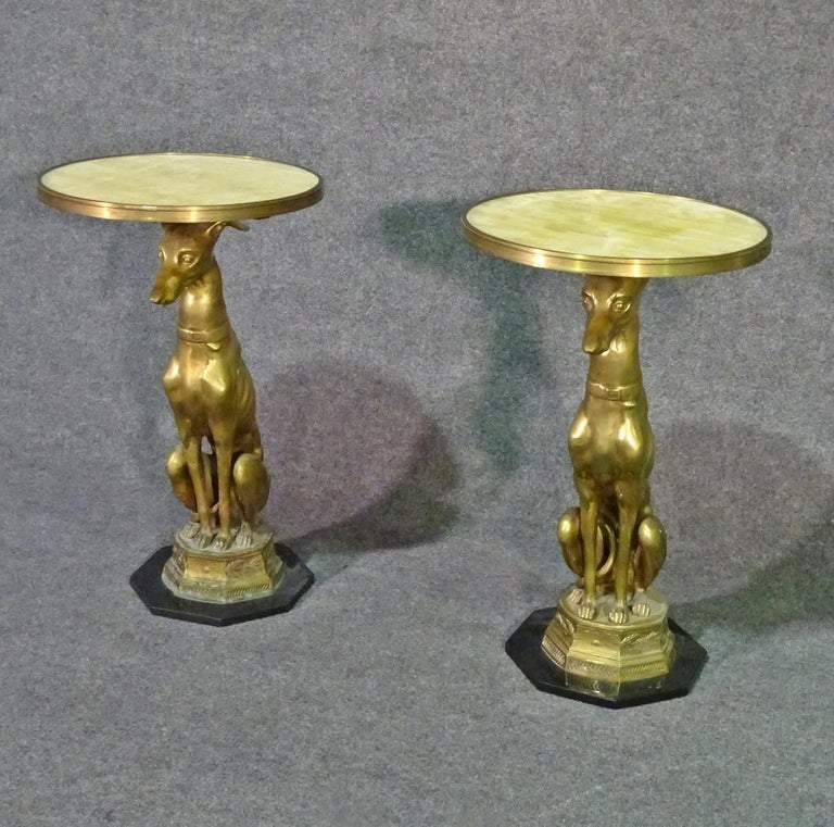 Matched Pair Brass and Alabaster French Greyhound Whippet Side Tables ...