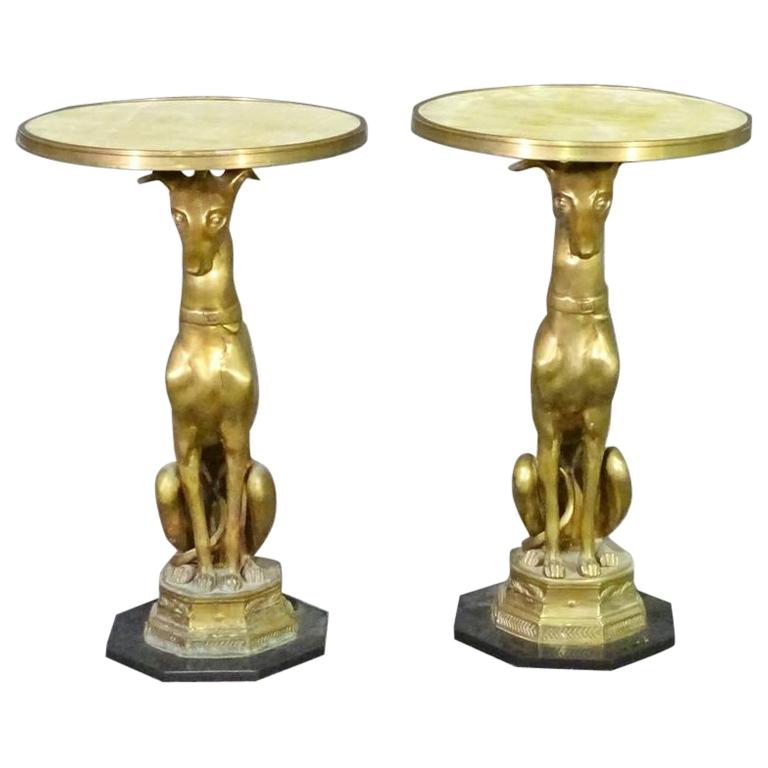 Matched Pair Brass and Alabaster French Greyhound Whippet Side Tables ...