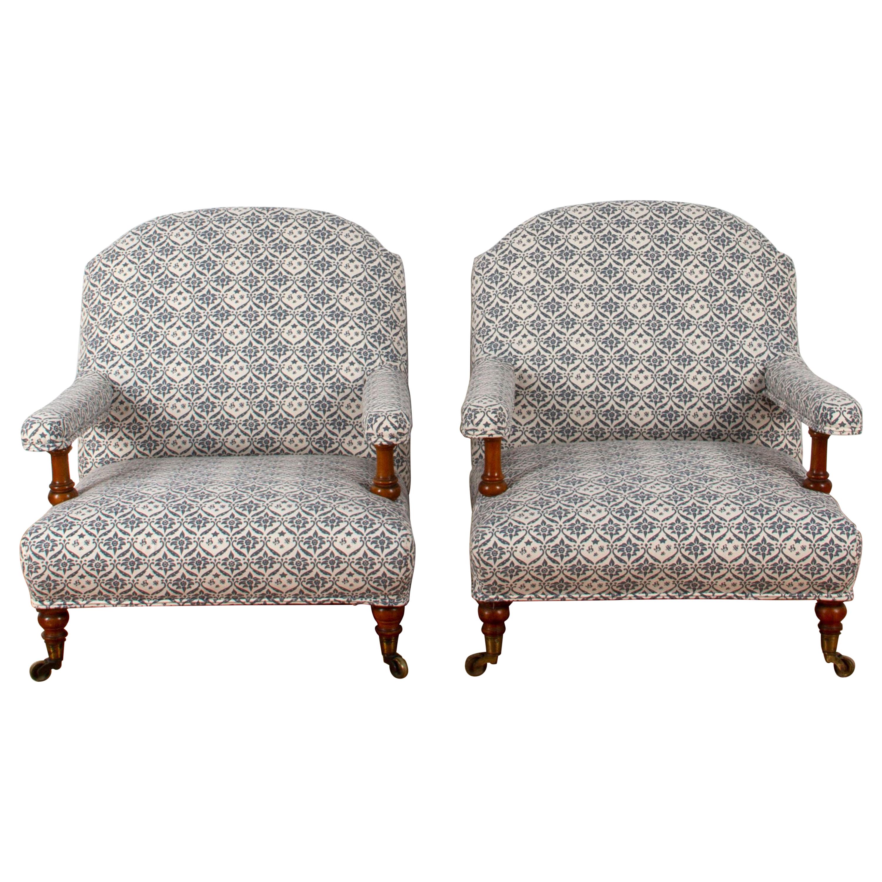Matched Pair of 19th Century Howard and Sons Open Arm Armchairs at ...