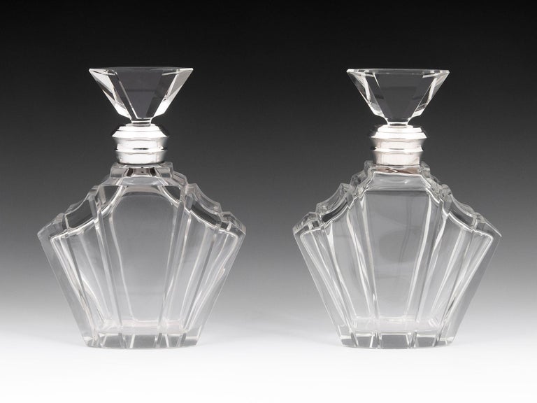 Matched Pair of Art Deco Silver Decanters For Sale at 1stDibs