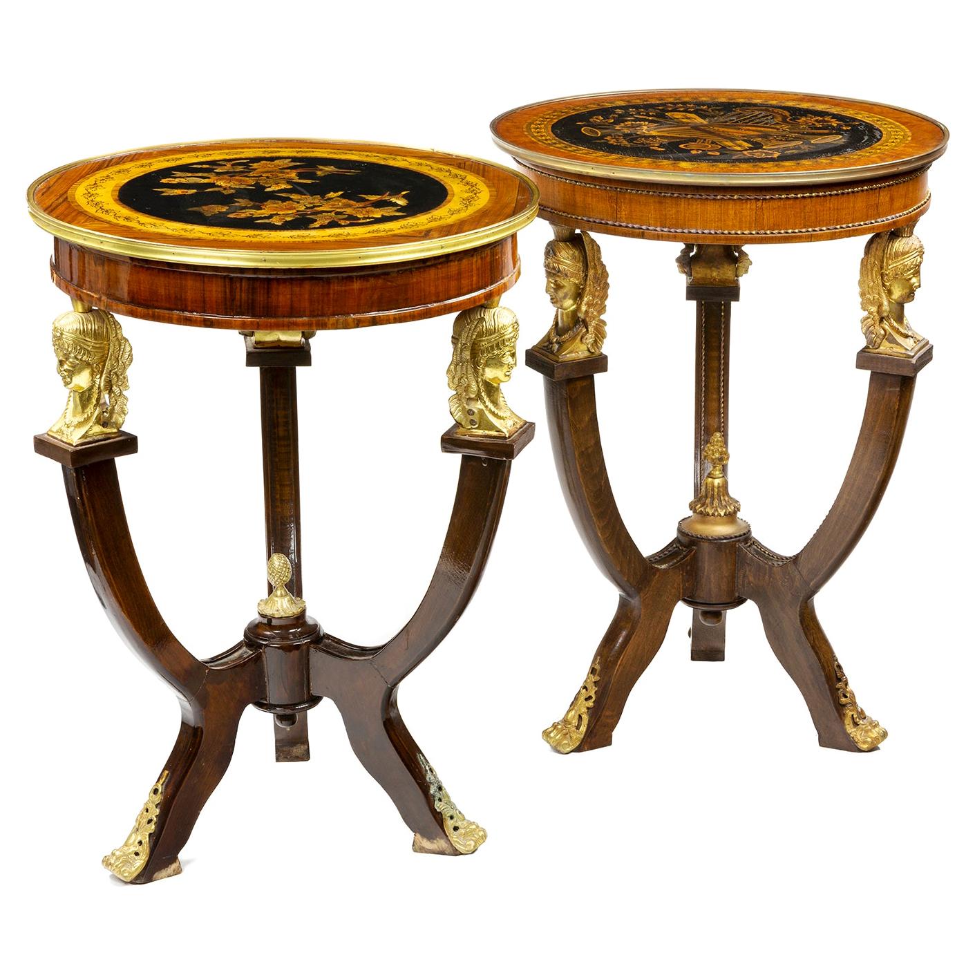 Matched Pair of French Ormolu Mounted and Burr Veneered Mahogany Tables ...