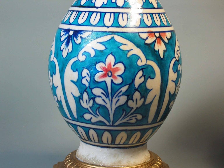 Matched Pair of Mounted Multan Blue and Turquoise Pottery Baluster ...