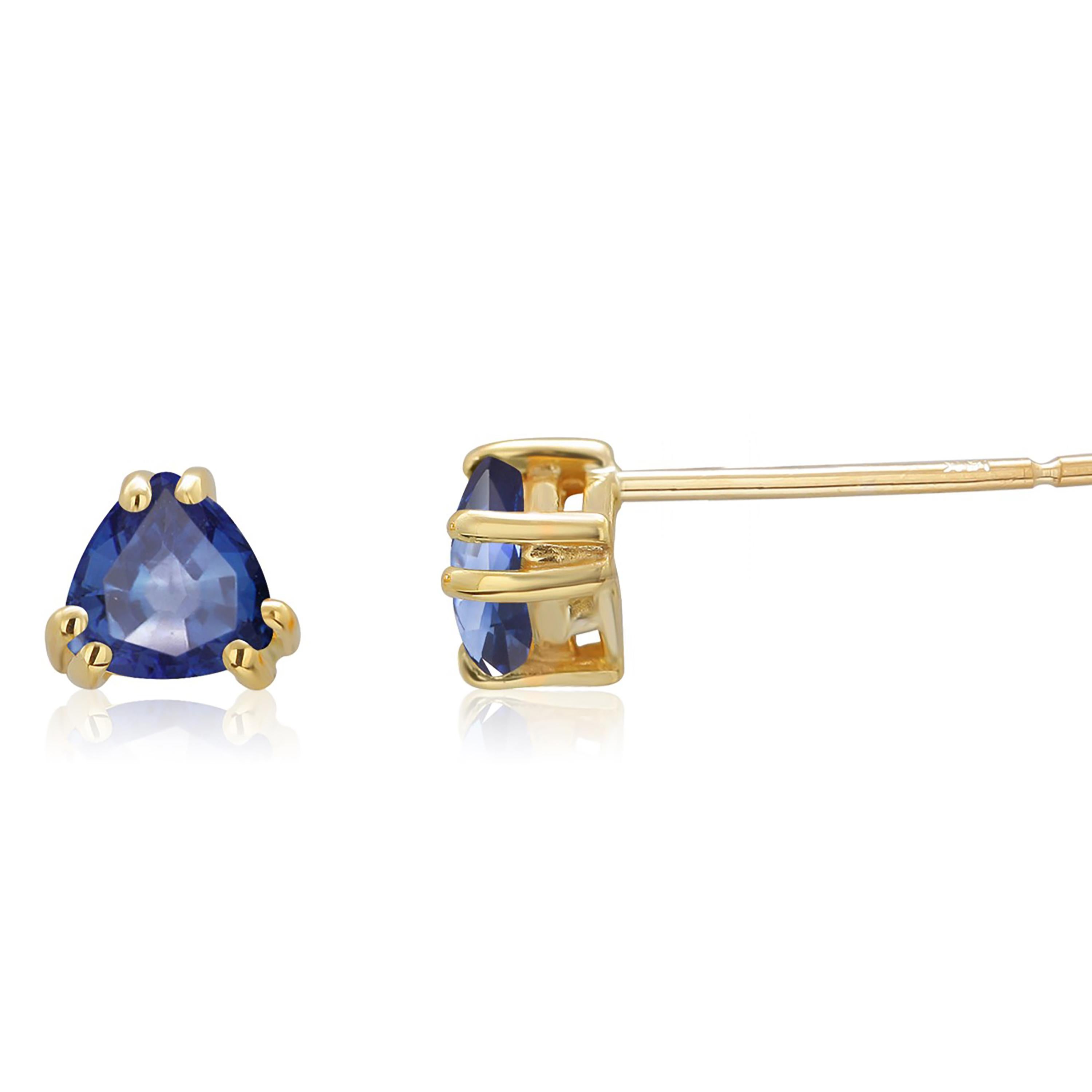 Matched Pair Round Sapphire Yellow Gold Triangle Shaped Stud Earrings ...