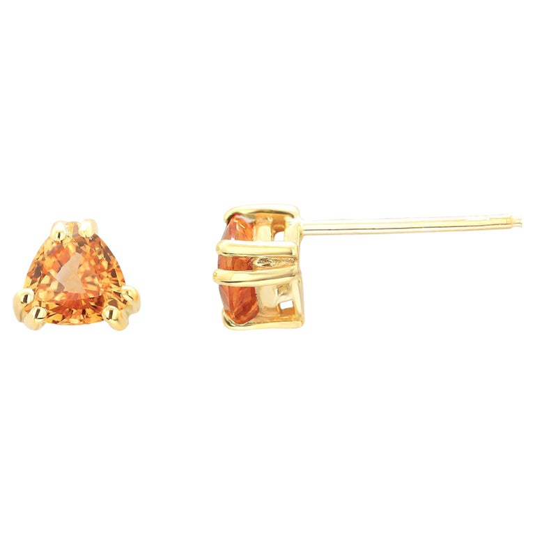 Matched Pair Triangle Shaped Ceylon Yellow Sapphire Yellow Gold Stud ...