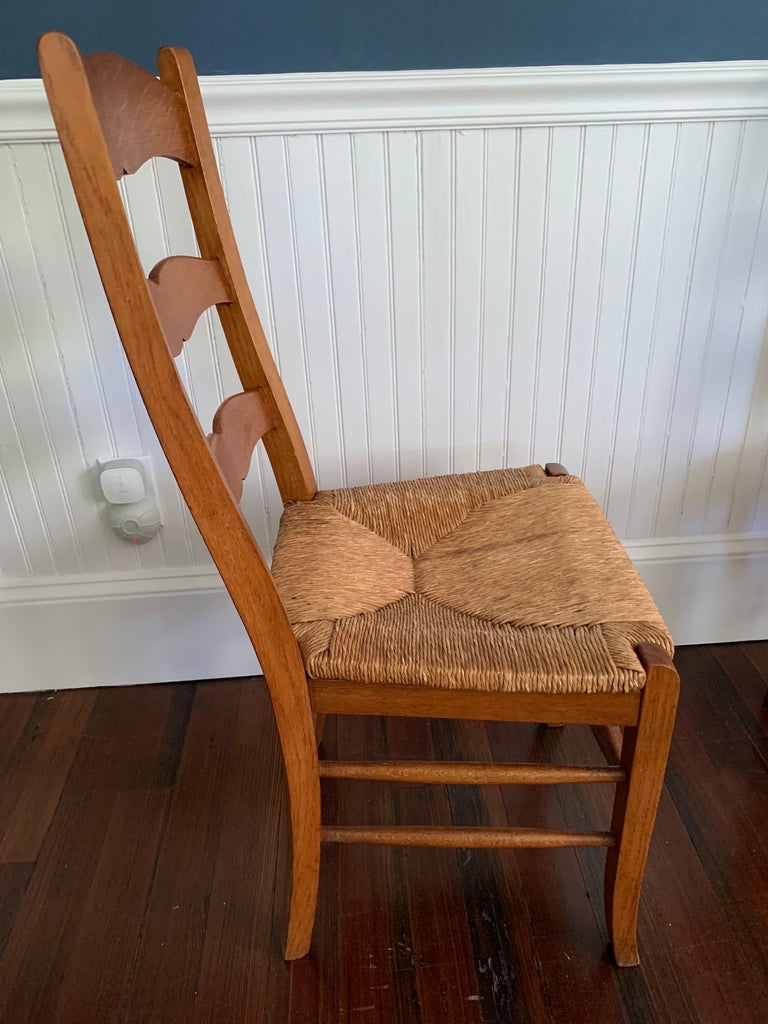 Matched Set of Four Oak Ladder Back Rush Dining Chairs For Sale at 1stDibs