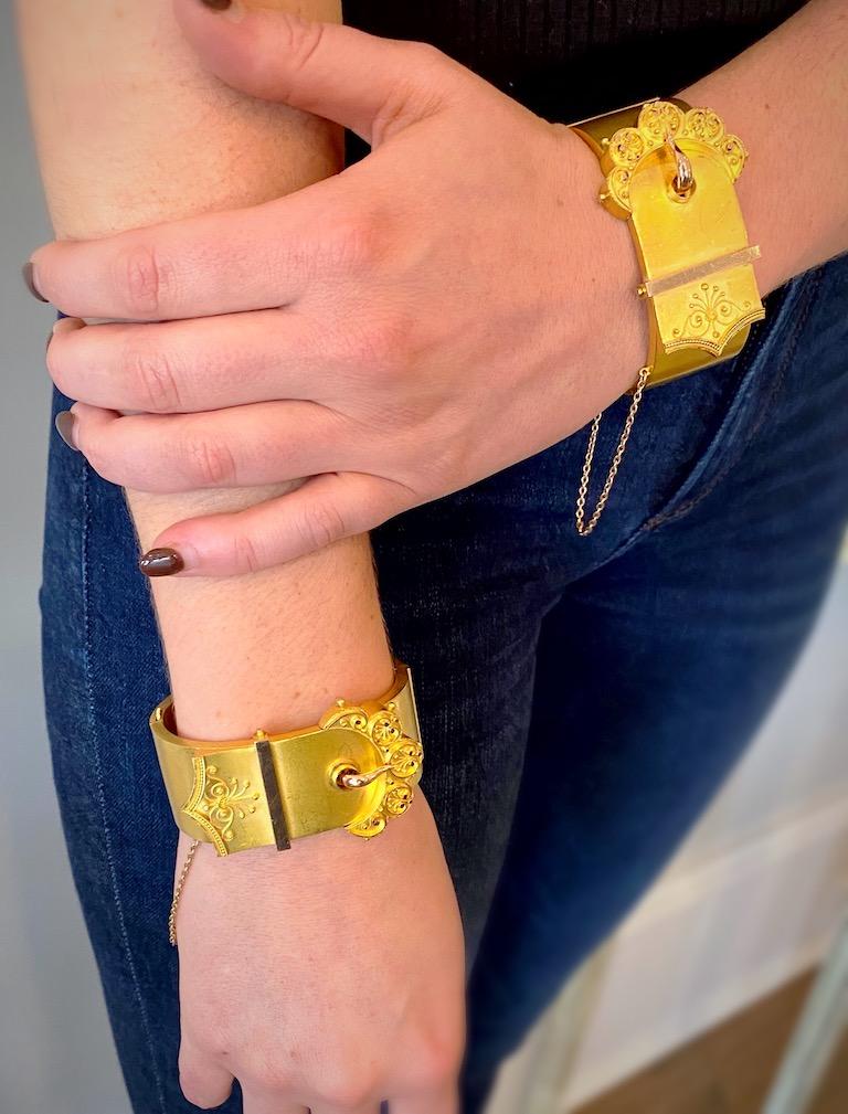 Matched Set Victorian Buckle Cuff Bracelets in 14 and 22 Karat Gold ...