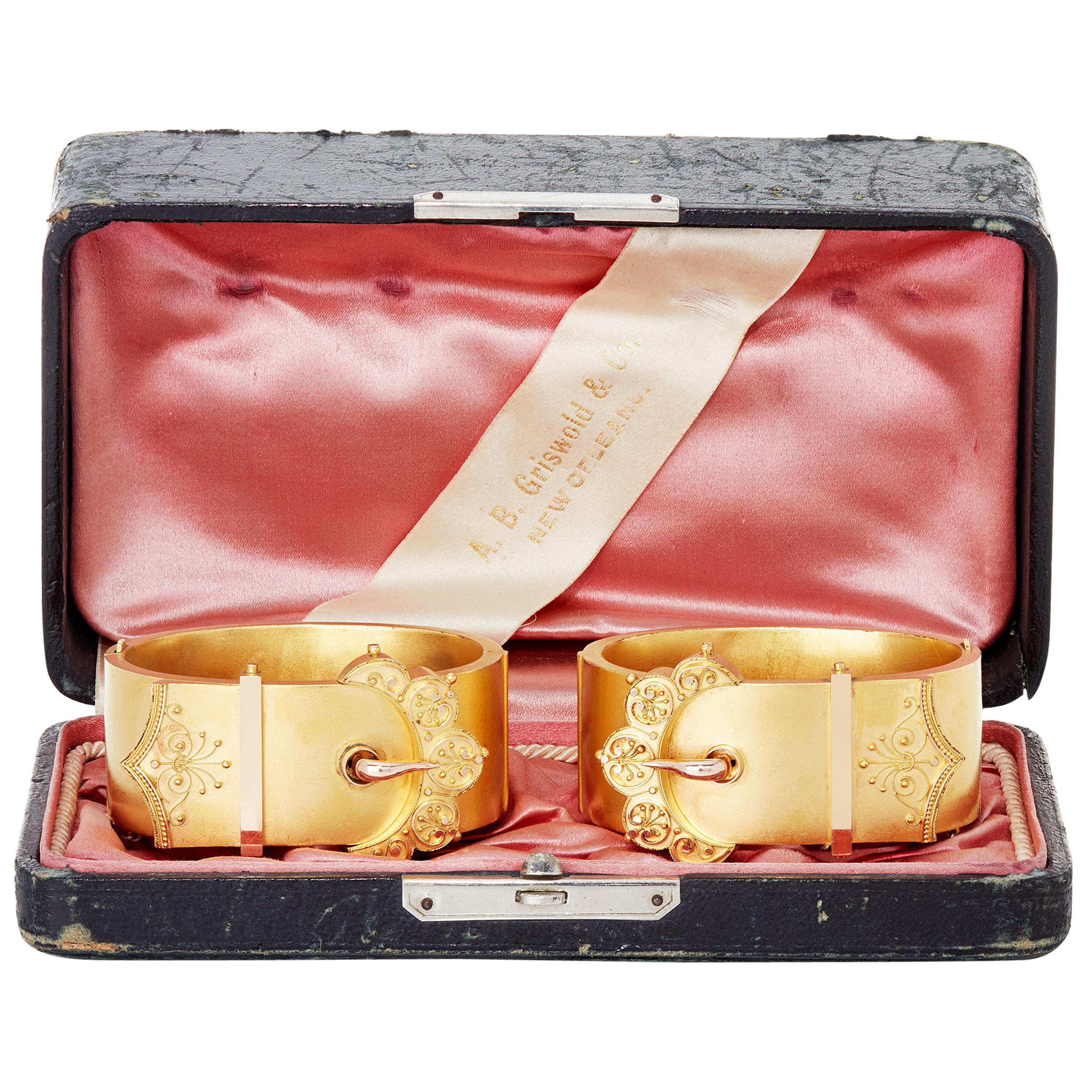 Matched Set Victorian Buckle Cuff Bracelets in 14 and 22 Karat Gold ...