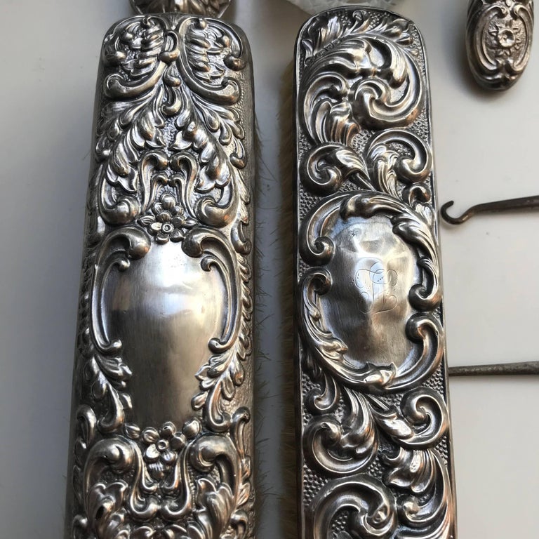 Matched Silver Backed Dressing Table Set For Sale at 1stDibs