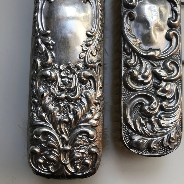 Matched Silver Backed Dressing Table Set For Sale at 1stDibs