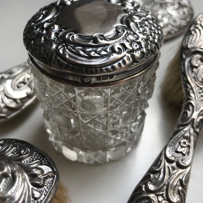 Matched Silver Backed Dressing Table Set For Sale at 1stDibs