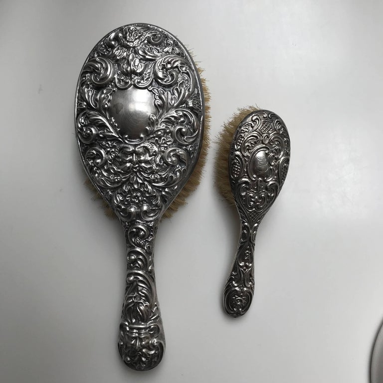 Matched Silver Backed Dressing Table Set For Sale at 1stDibs