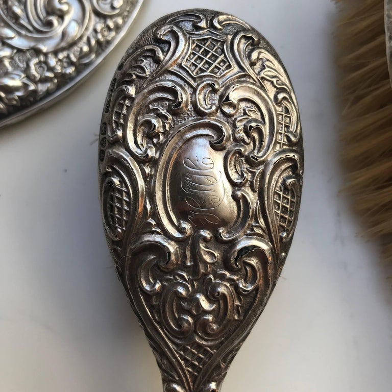 Matched Silver Backed Dressing Table Set For Sale at 1stDibs