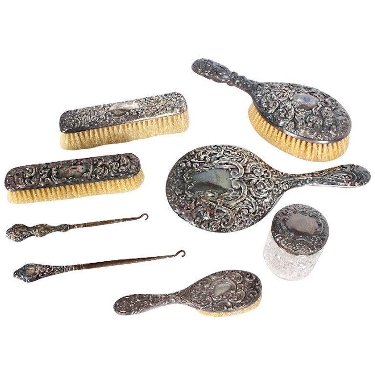 Matched Silver Backed Dressing Table Set For Sale at 1stDibs