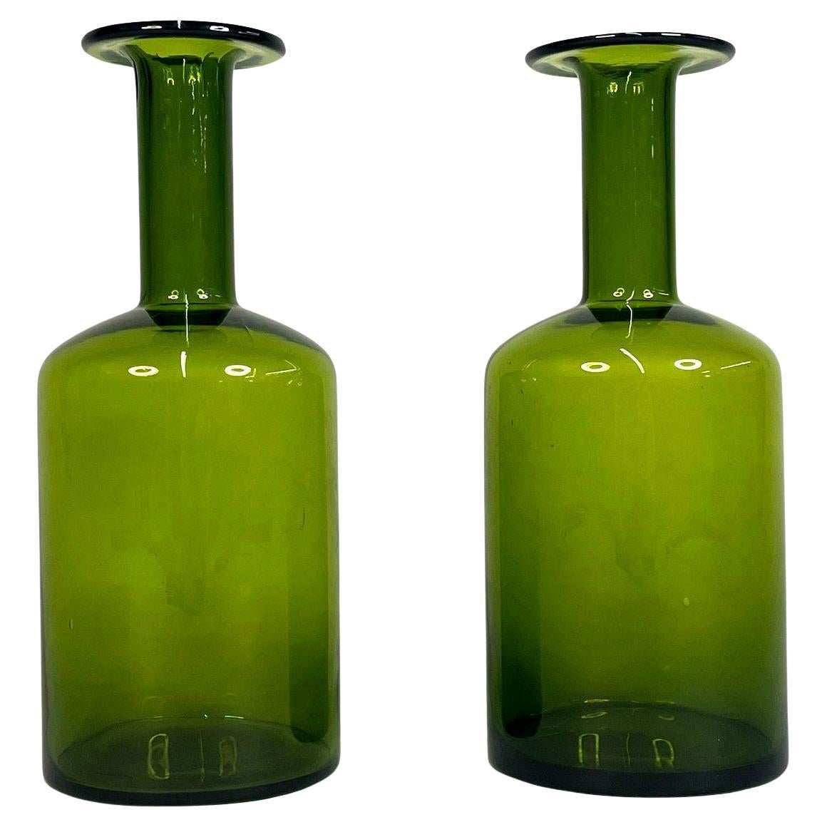 Trio of Otto Brauer for Holmgaard Green and Blue Danish Glass Gulvvases ...
