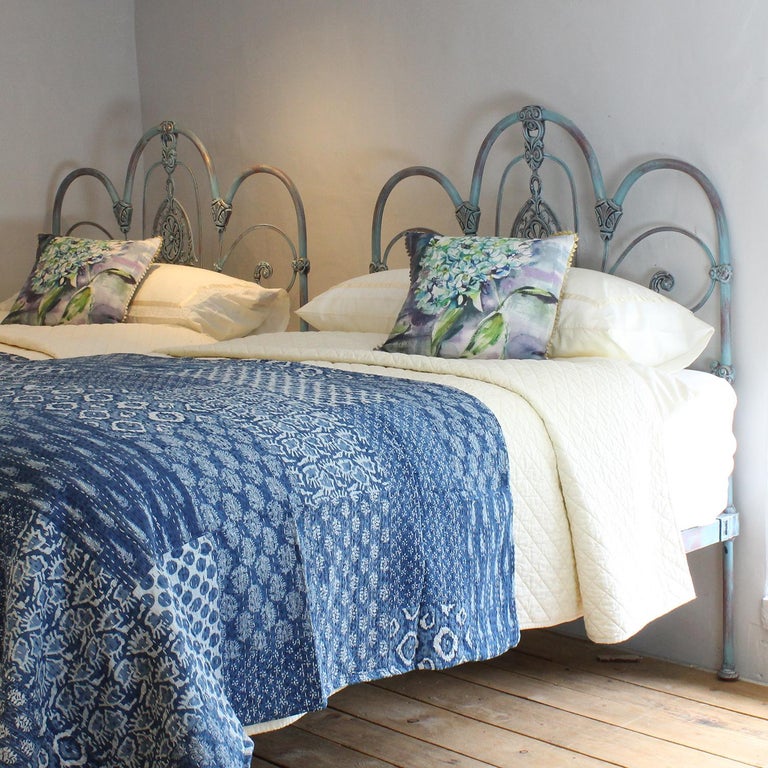 Matching Pair of Antique Beds in Blue MPS47 For Sale at 1stDibs