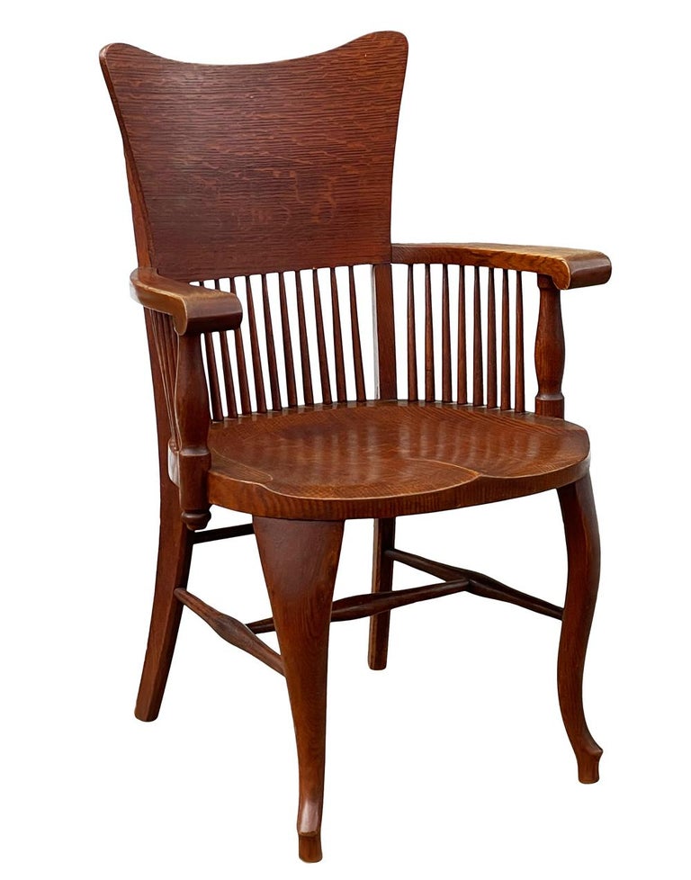 Matching Pair of Antique Quarter Sawn Oak Spindle Back Armchairs or ...