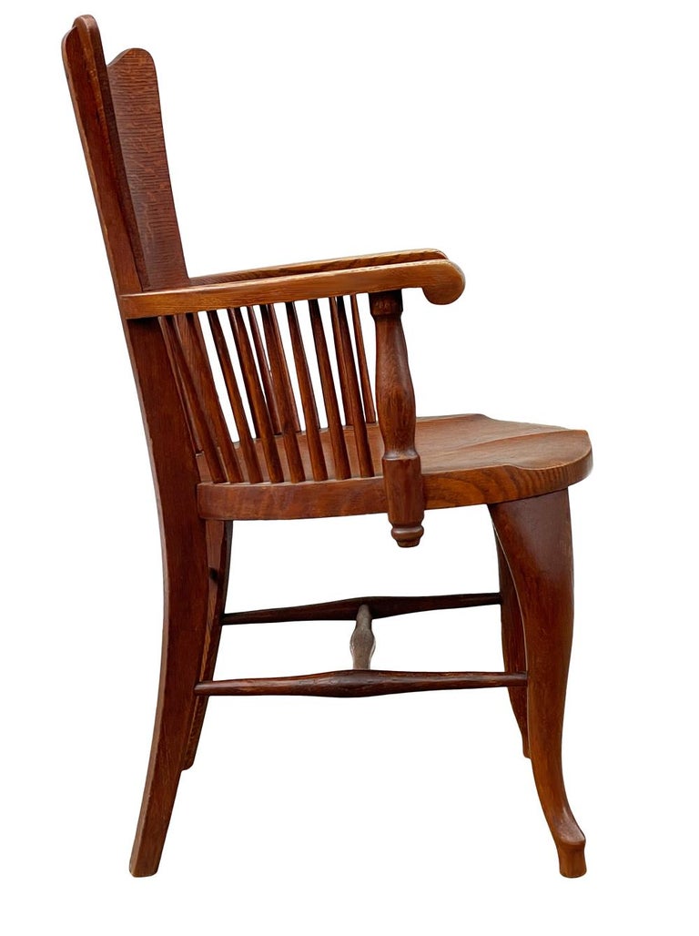 Matching Pair of Antique Quarter Sawn Oak Spindle Back Armchairs or ...