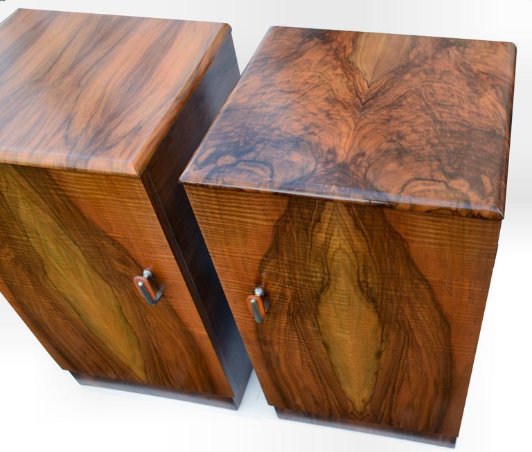 Matching Pair of Art Deco Walnut Bedside Table Cabinets at 1stDibs ...
