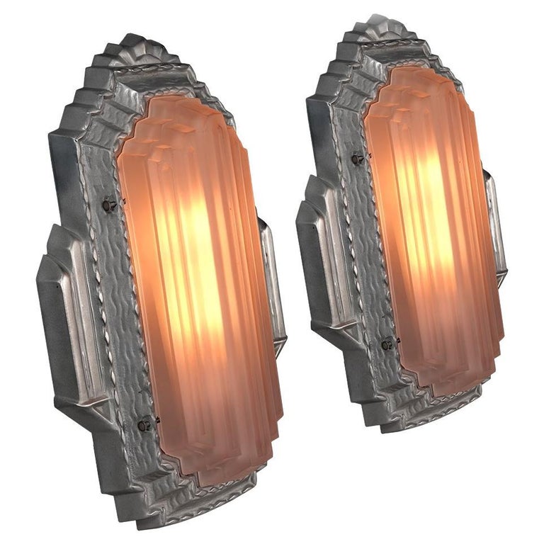 Matching Pair of High Style Art Deco Sconce or Ceiling Flush Mounts For ...