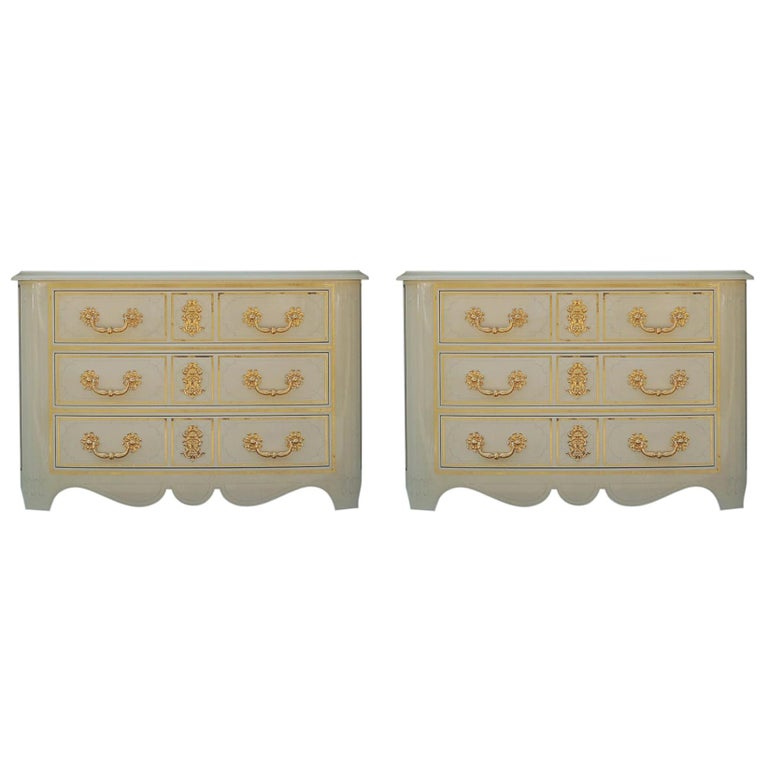 Matching Pair of Italian Ivory White Lacquer Commodes or Chests with ...