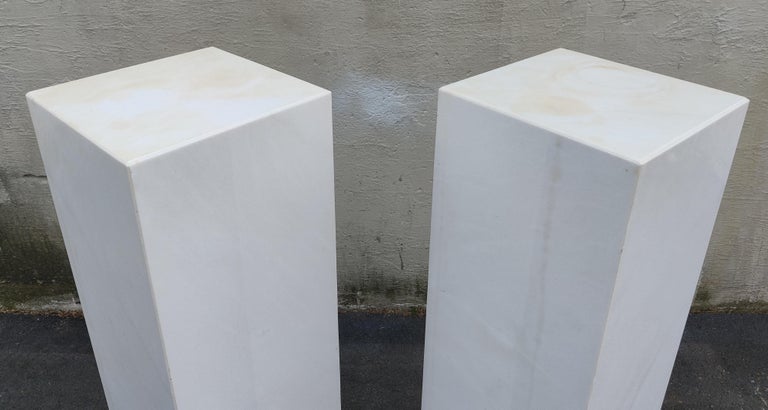 Matching Pair Midcentury Italian Post Modern White Thassos Marble Tall ...