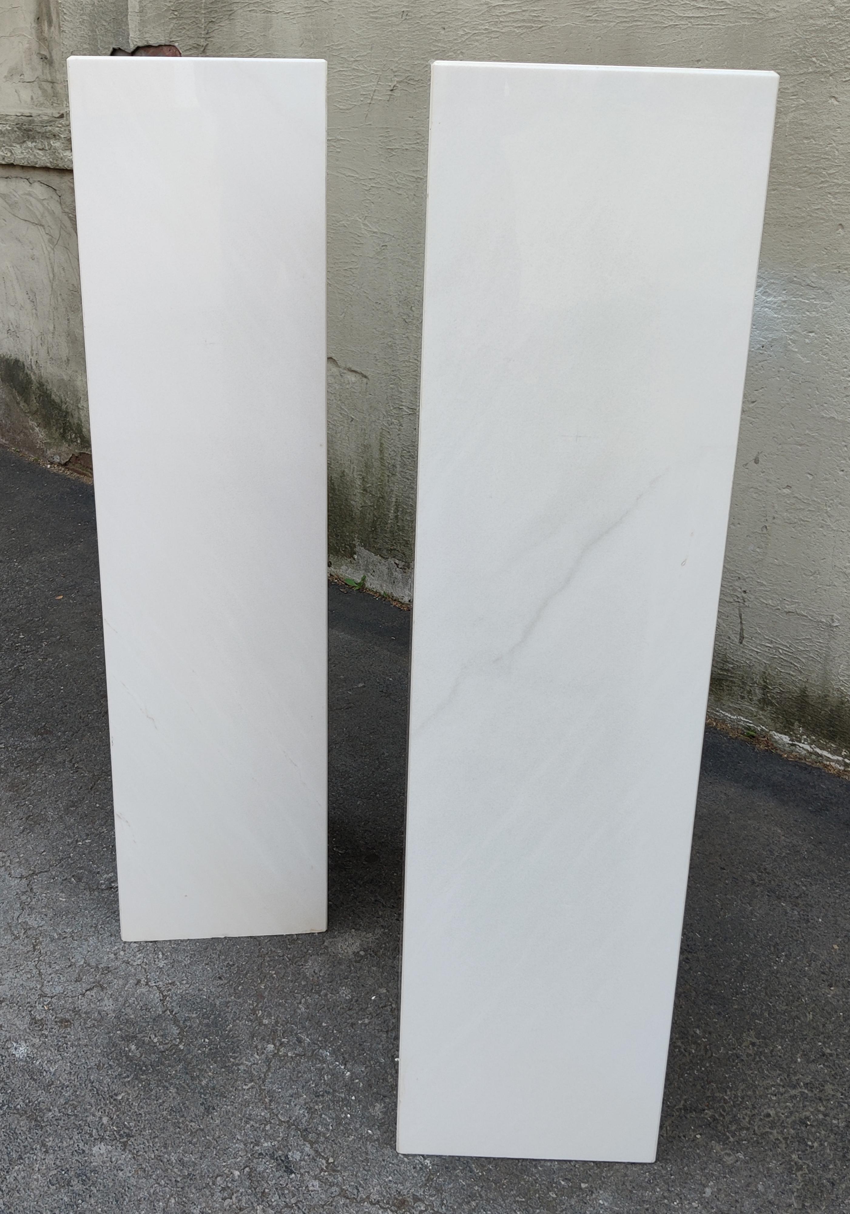 Pair Midcentury Italian Post Modern White Marble or Granite Tall ...