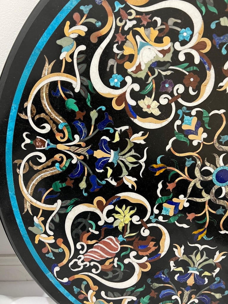 Matching Pair of Petra Dura Table Tops Inlaid with Semi-Precious Stones ...