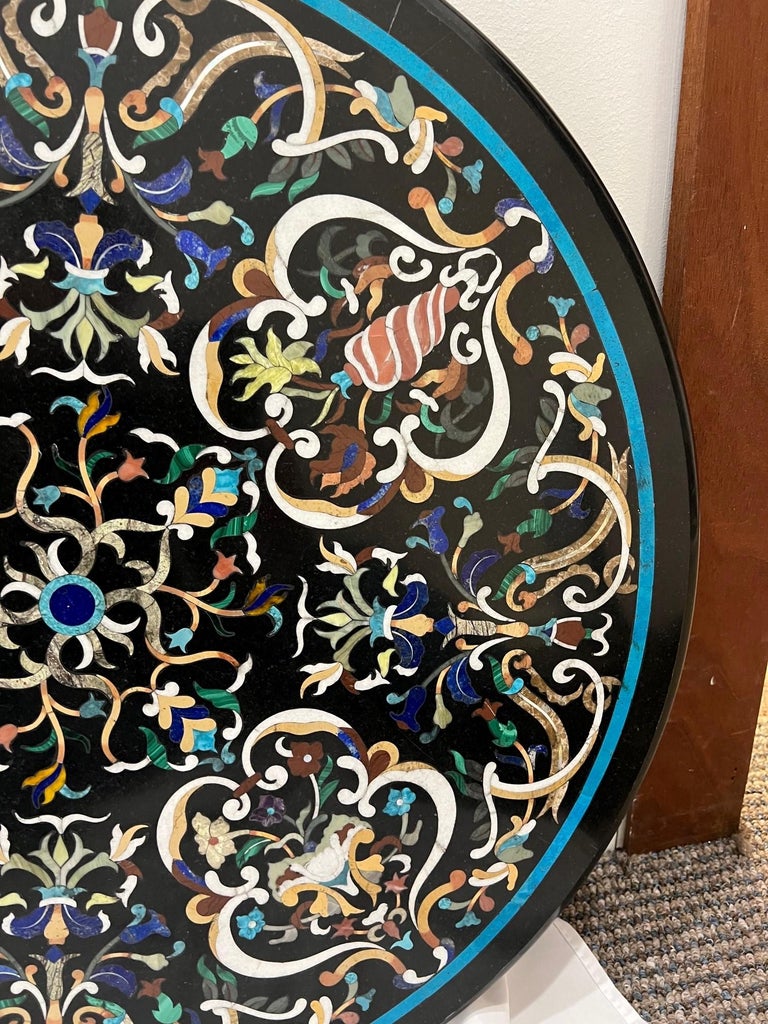 Matching Pair of Petra Dura Table Tops Inlaid with Semi-Precious Stones ...