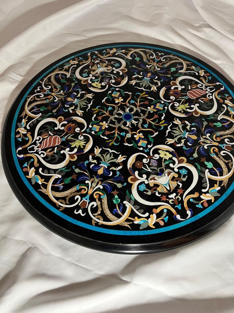 Matching Pair of Petra Dura Table Tops Inlaid with Semi-Precious Stones ...