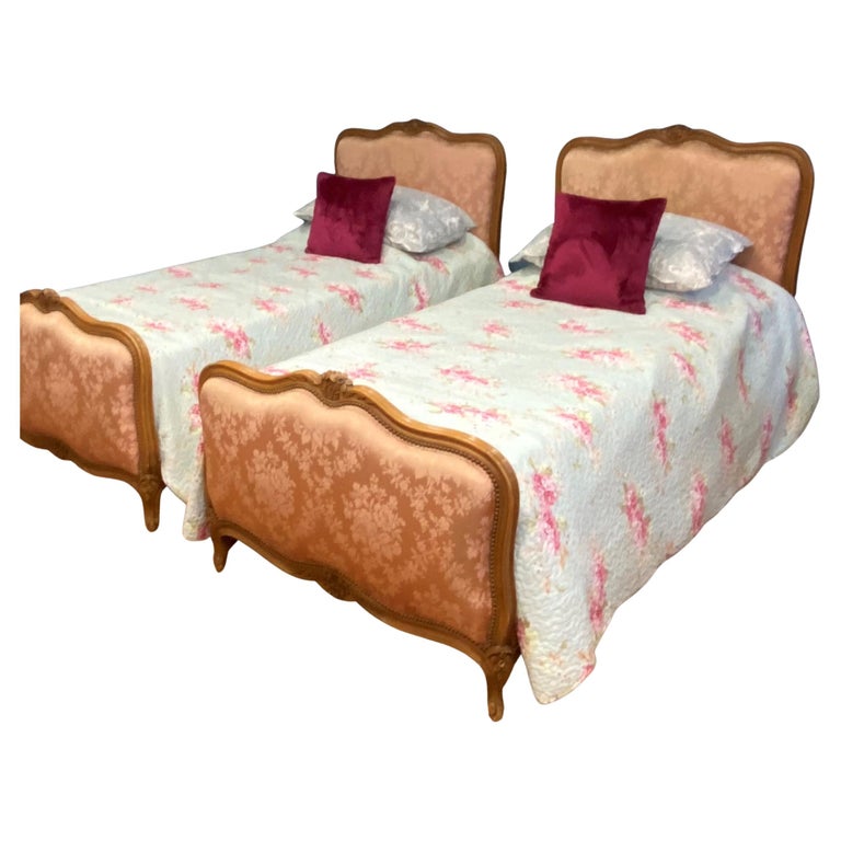 Matching Pair of Single 3'' French Upholstered Beds For Sale at 1stDibs