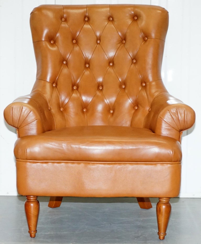 Matching Pair of Tan Brown Leather Chesterfield Buttoned Comfortable ...
