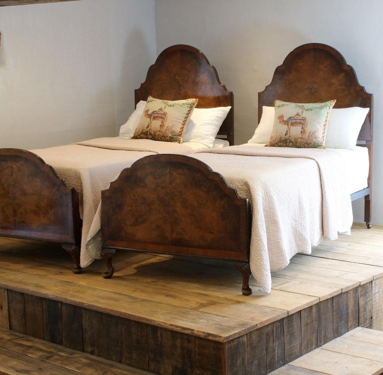 Matching Pair of Twin Single Walnut Antique Beds WP34 at 1stDibs