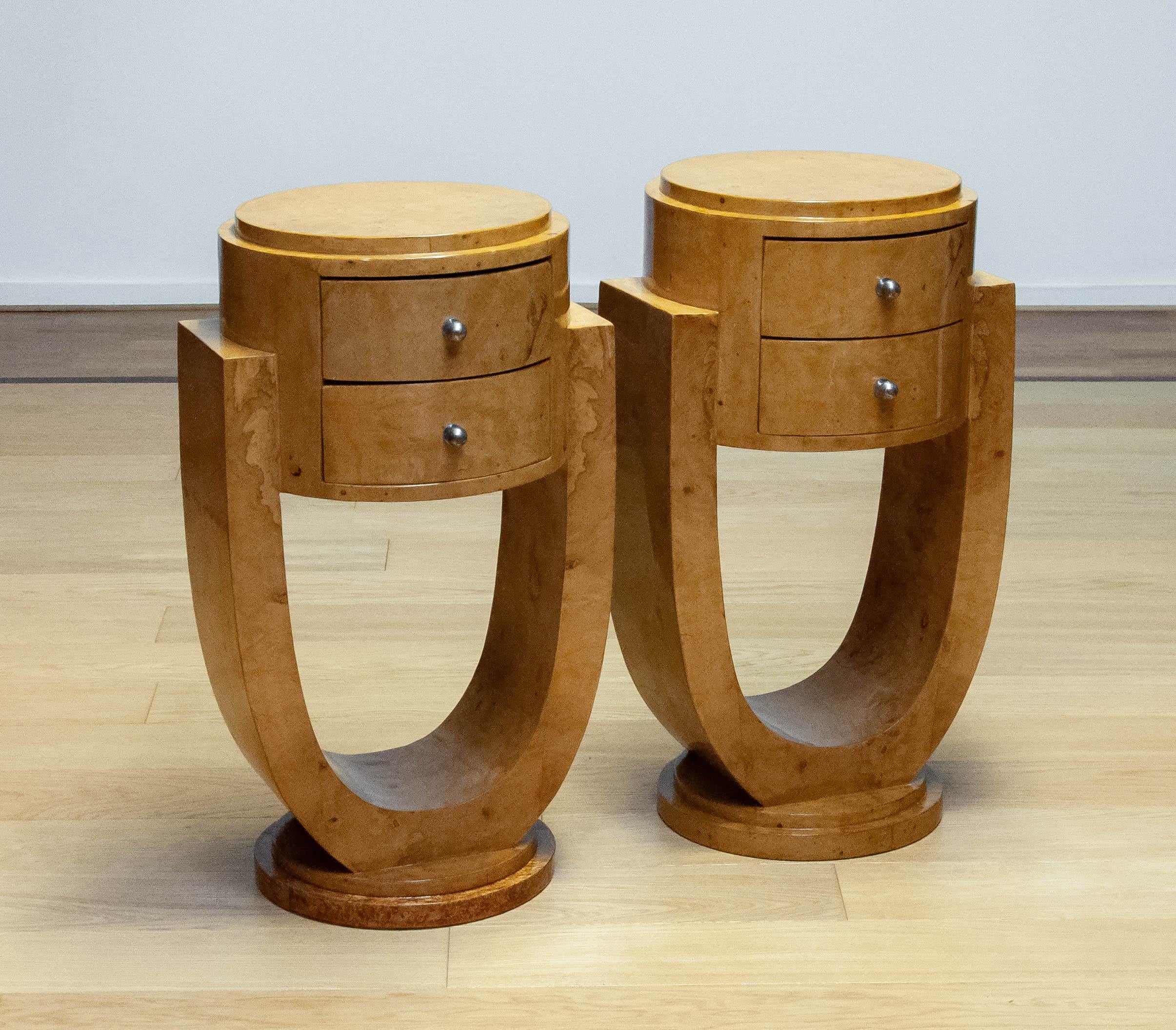 Matching Pair Round Shaped Art Deco Bedside Tables / Night Stands In ...