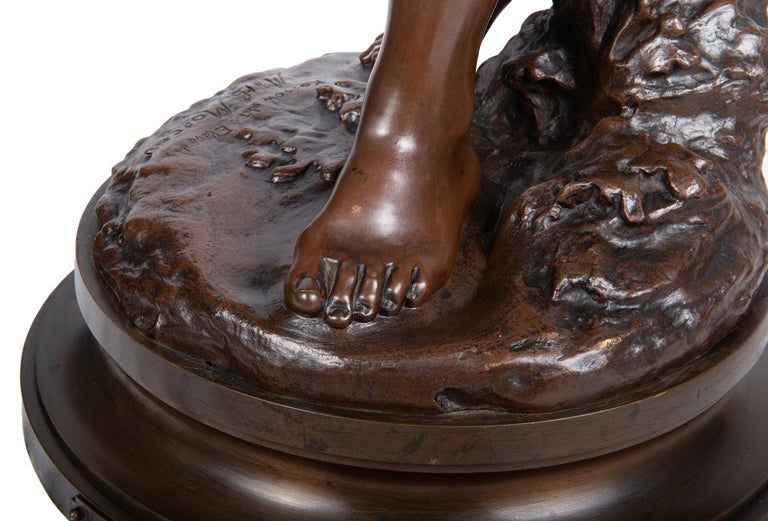 Math. Moreau Bronze Fisher Girl, 19th Century For Sale at 1stDibs