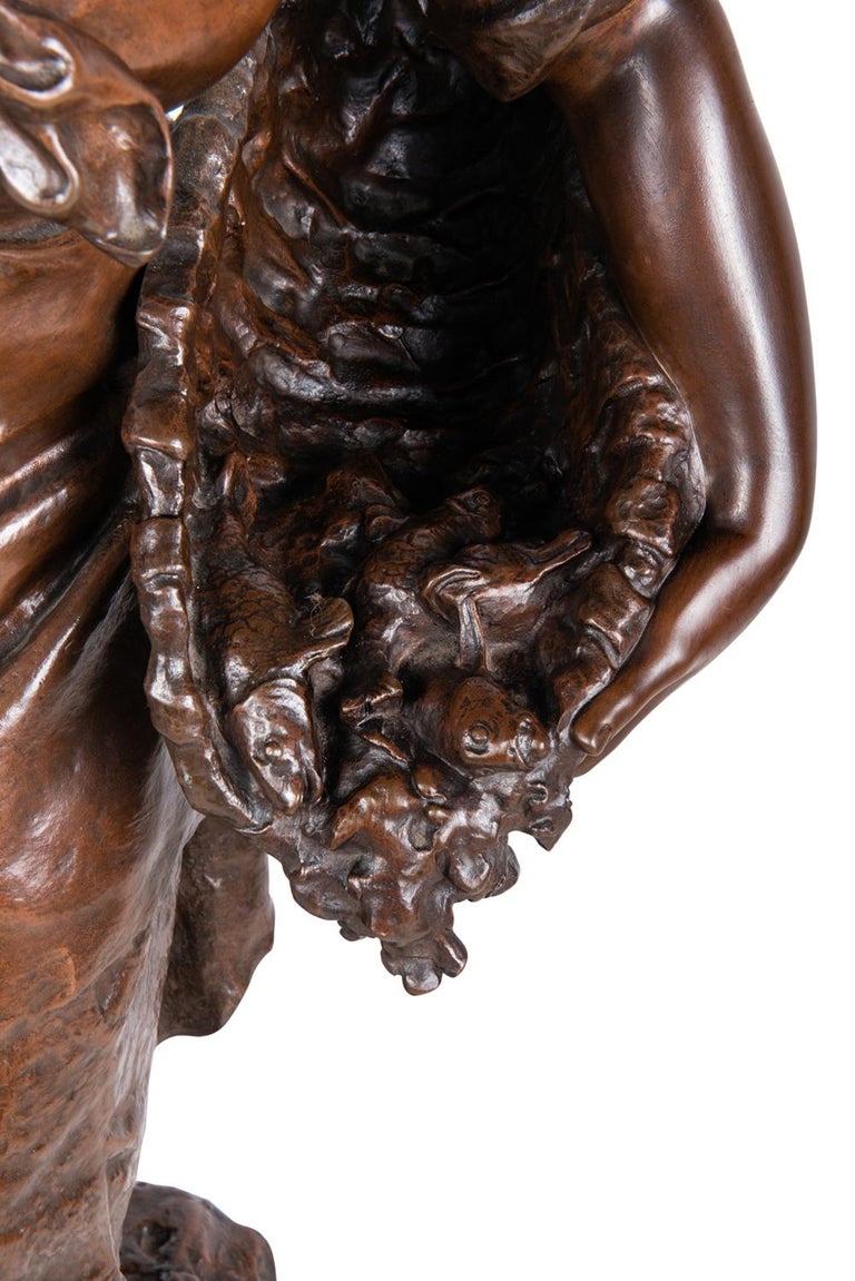 Math. Moreau Bronze Fisher Girl, 19th Century For Sale at 1stDibs