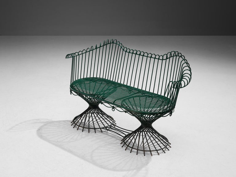 Mathieu Matégot 'Anthéor' Bench in Green Lacquered Wrought Iron For ...