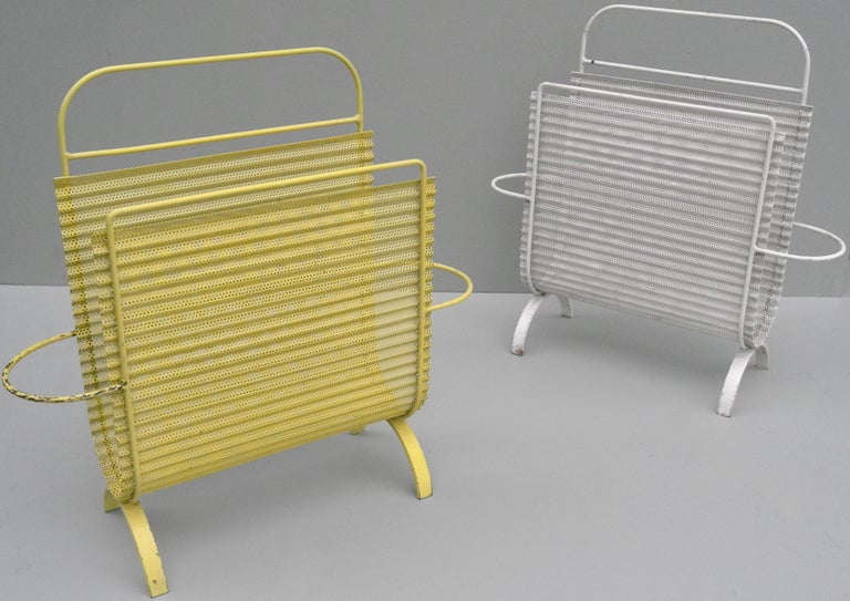 Mathieu Matégot Folded Yellow and White Metal Magazine Holders, France ...