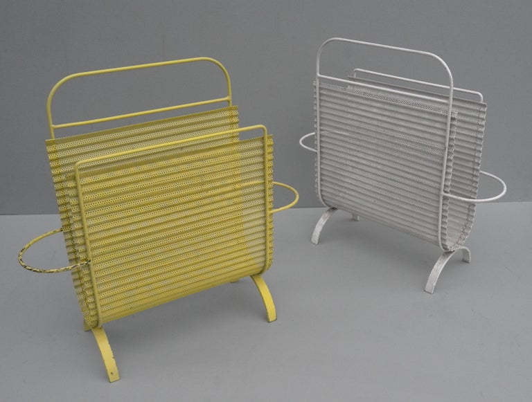 Mathieu Matégot Folded Yellow and White Metal Magazine Holders, France ...