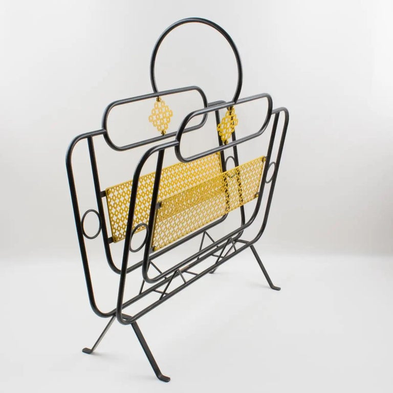 Mathieu Matégot Style Magazine Holder Rack Yellow and Black Metal For ...