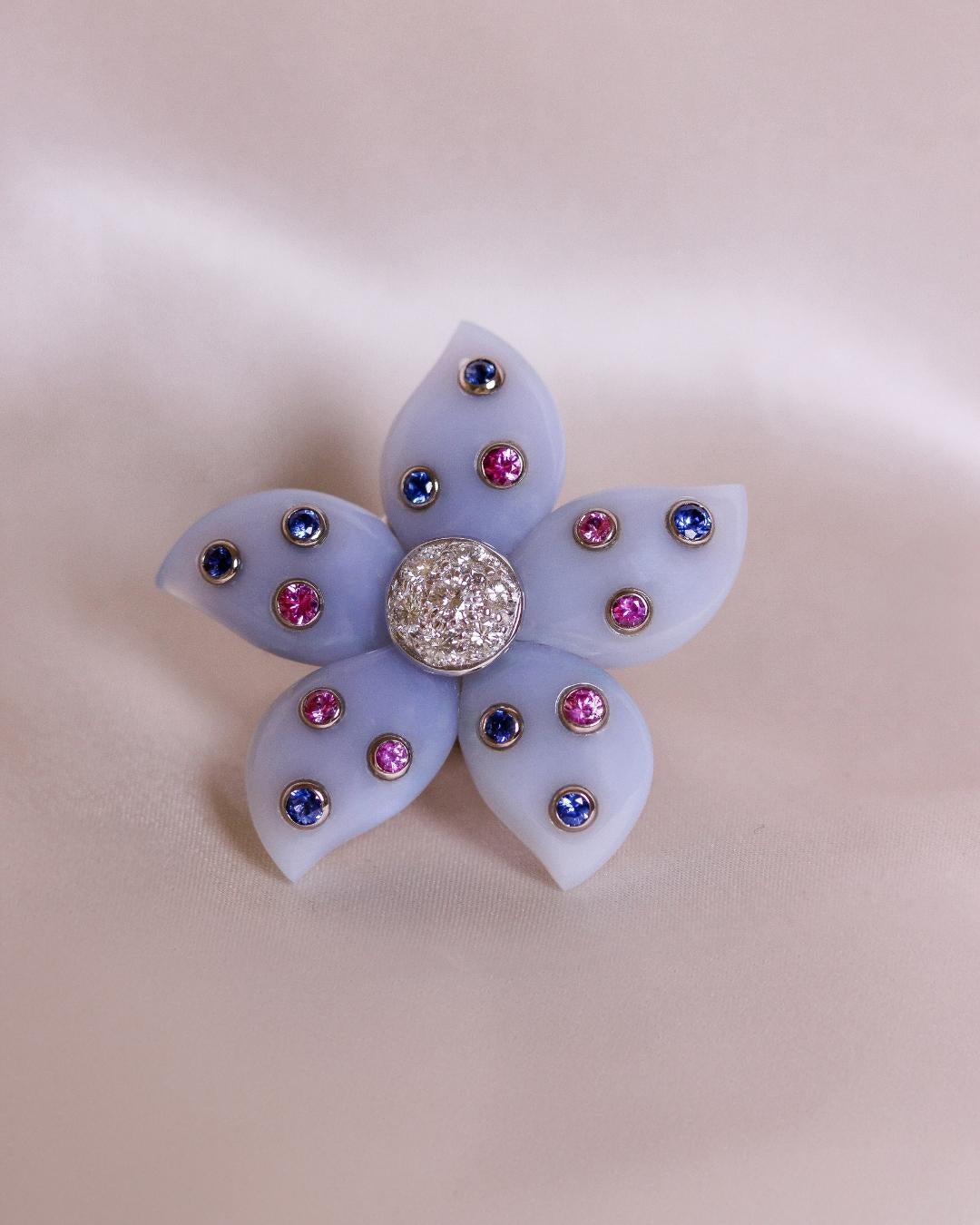 Mathon Paris Diamonds, Sapphires, Chalcedony and White gold Brooch For ...