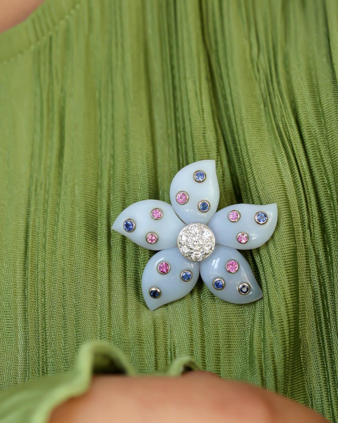 Mathon Paris Diamonds, Sapphires, Chalcedony and White gold Brooch For ...