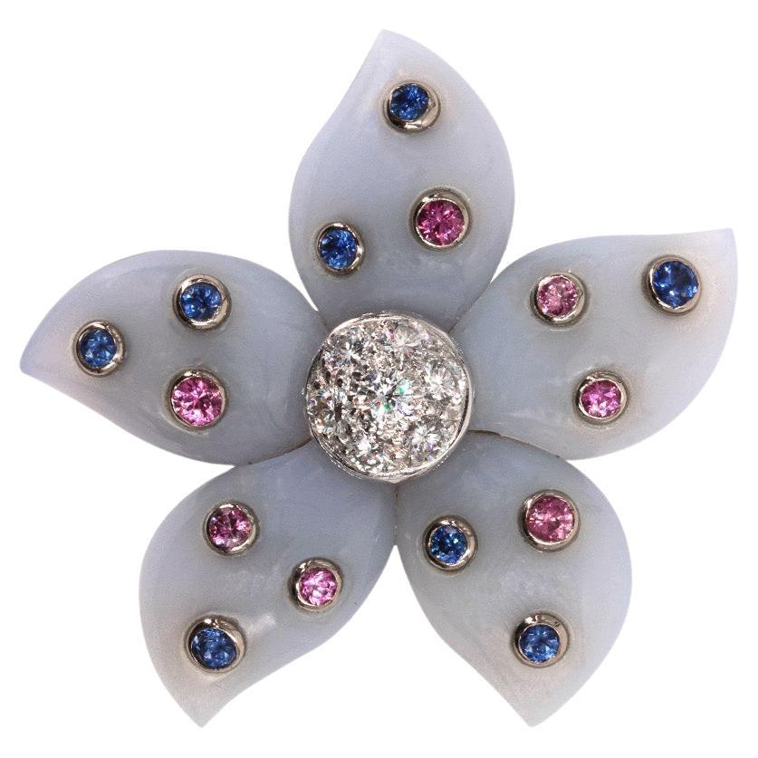 Mathon Paris Diamonds, Sapphires, Chalcedony and White gold Brooch For ...
