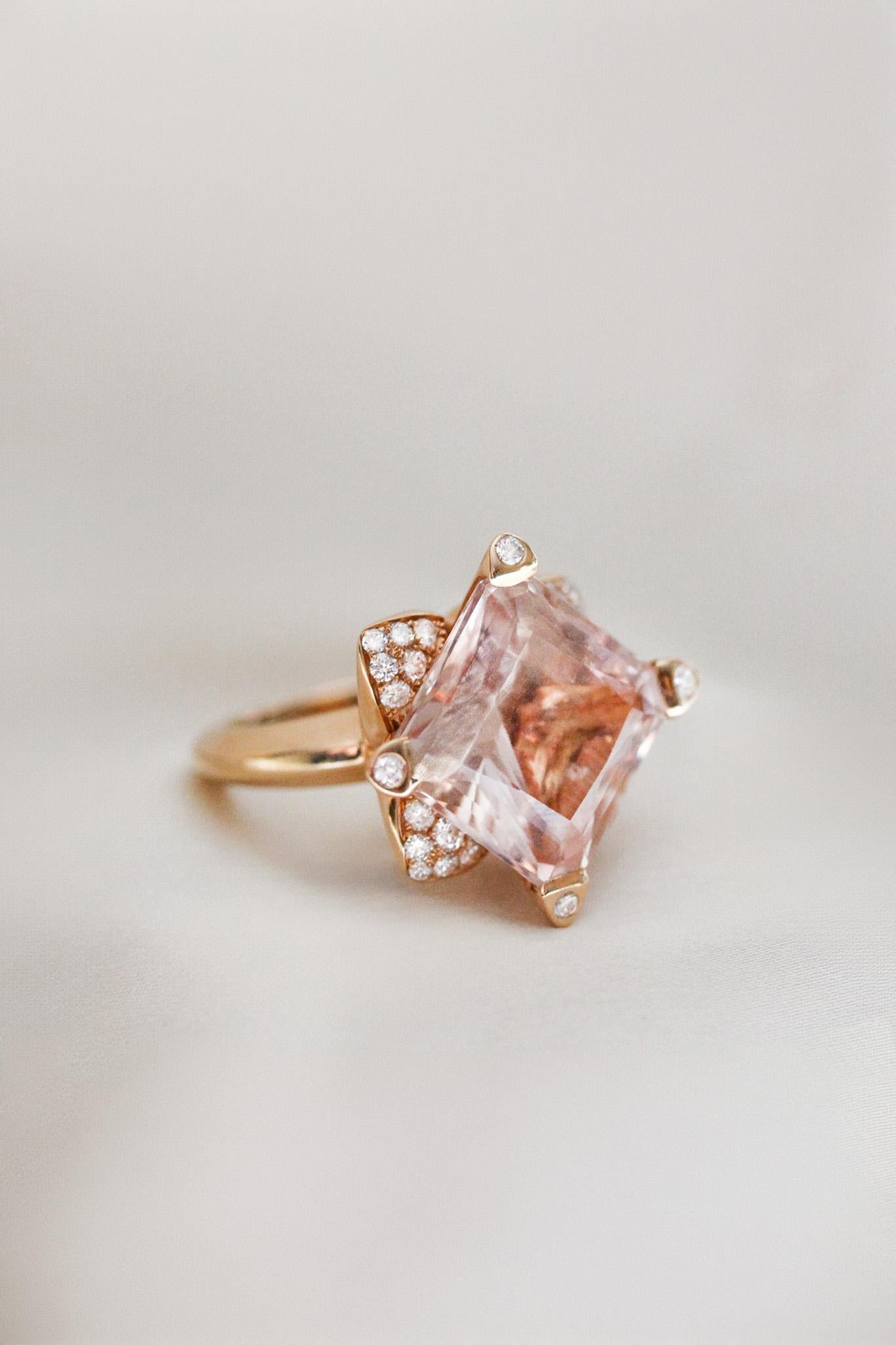 Mathon Paris Morganite, Diamonds and Pink Gold Ring For Sale at 1stDibs